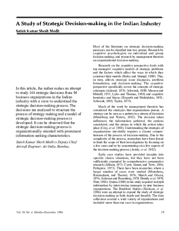 (PDF) A Study of Strategic Decision-making in the Indian Industry