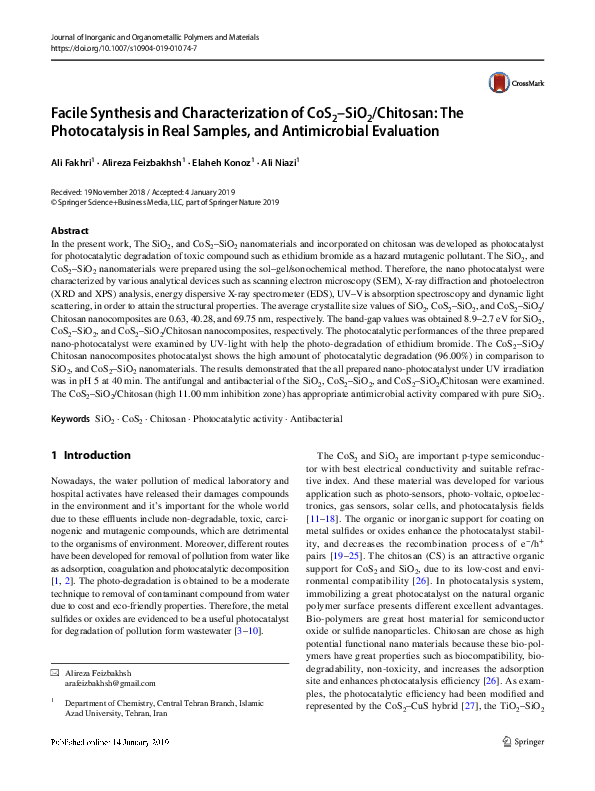 (PDF) Facile Synthesis and Characterization of CoS2–SiO2/Chitosan: The Photocatalysis in Real ...