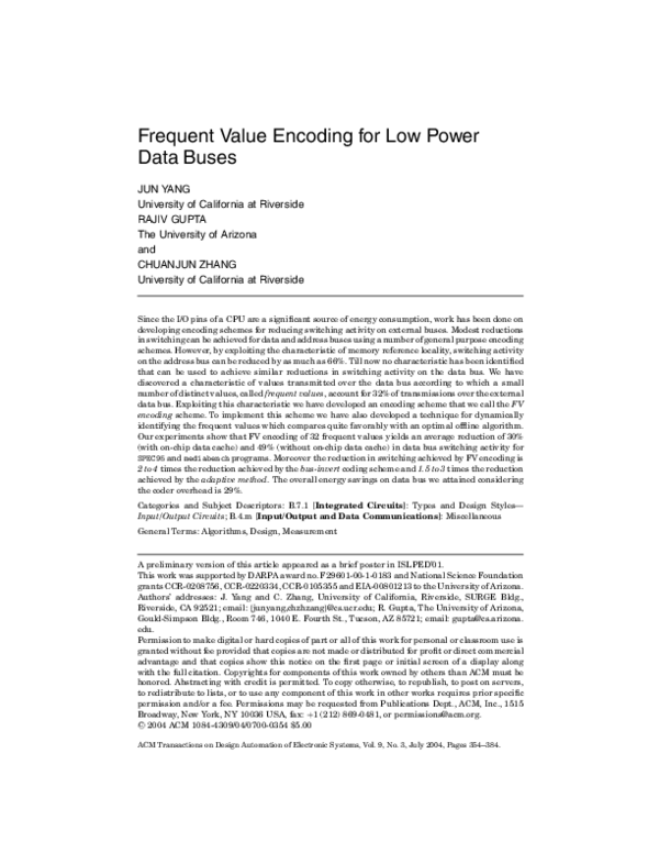 (PDF) Frequent value encoding for low power data buses