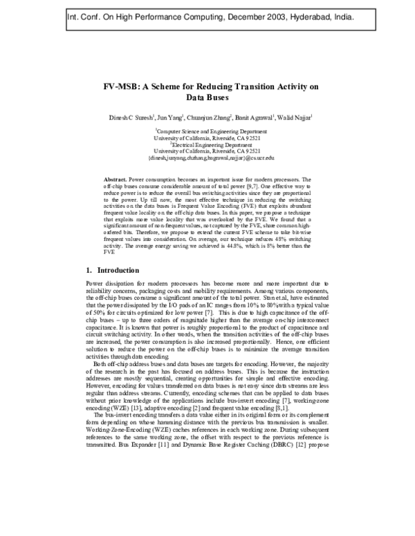 (PDF) FV-MSB: A Scheme for Reducing Transition Activity on Data Buses