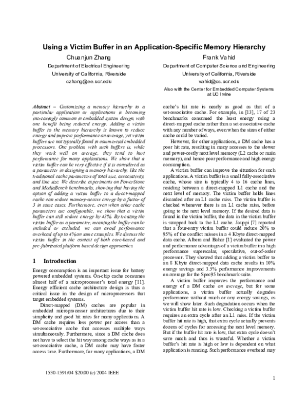 (PDF) 1 Using a Victim Buffer in an Application-Specific Memory Hierarchy