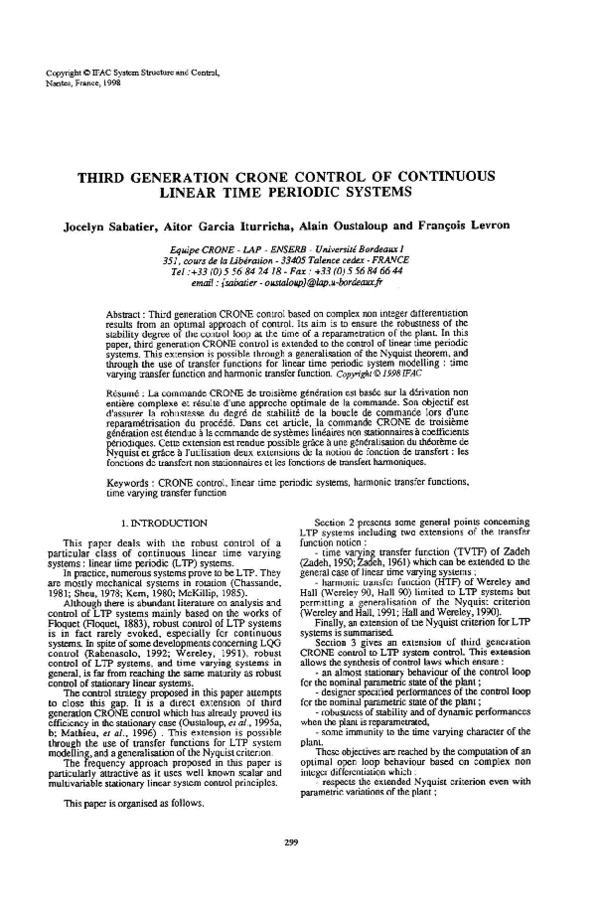 Pdf Third Generation Crone Control Of Continuous Linear Time Periodic