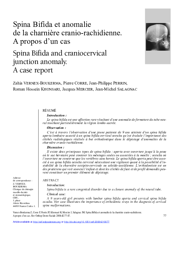 (PDF) Spina Bifida et anomalie de la charnière cranio-rachidienne. A ...