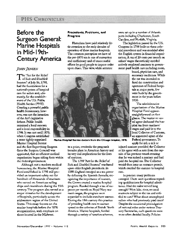 (PDF) Before the Surgeon General: marine hospitals in mid-19th-century ...