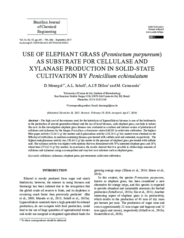 (PDF) Use of elephant grass (Pennisetum purpureum) as substrate for ...