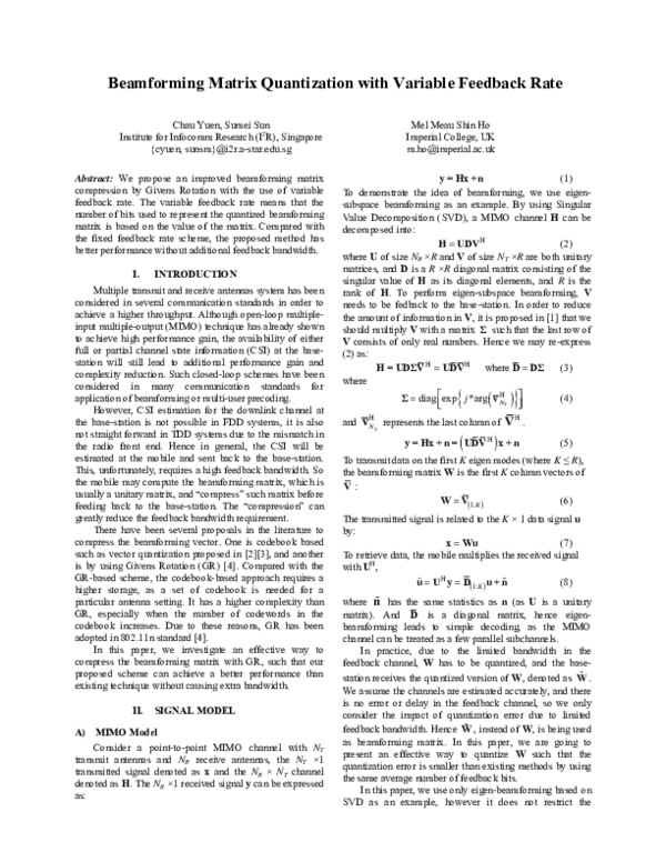 (PDF) Beamforming matrix quantization with variable feedback rate | Chau Yuen - Academia.edu