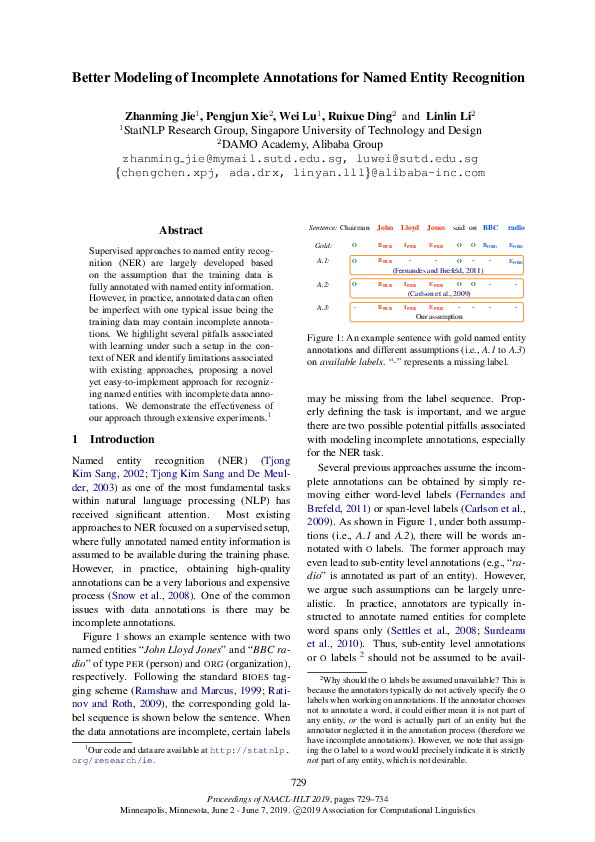 (PDF) Better Modeling of Incomplete Annotations for Named Entity Recognition