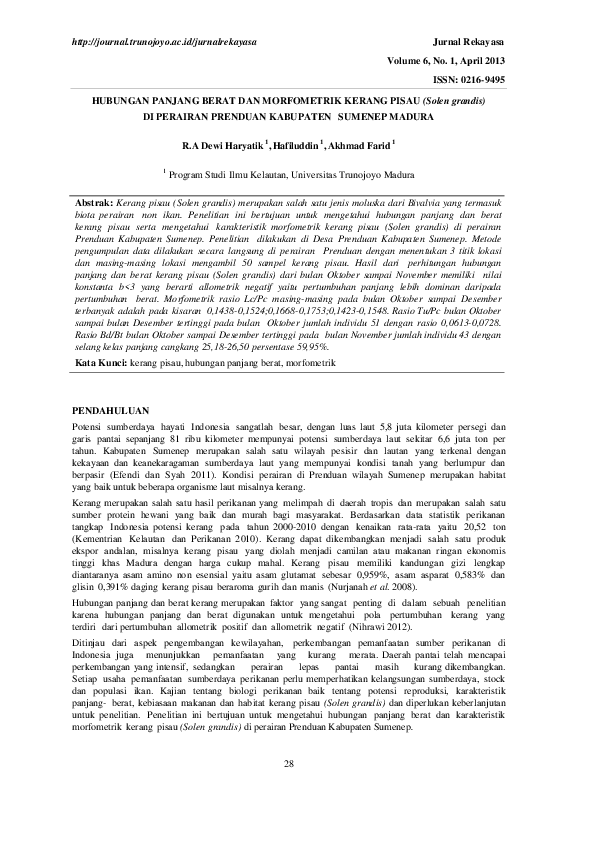 (PDF) HUBUNGAN PANJANG BERAT DAN MORFOMETRIK KERANG PISAU (Solen ...