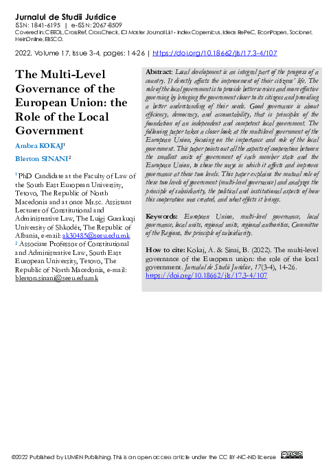 (PDF) The multi-level governance of the European Union: the role of the ...