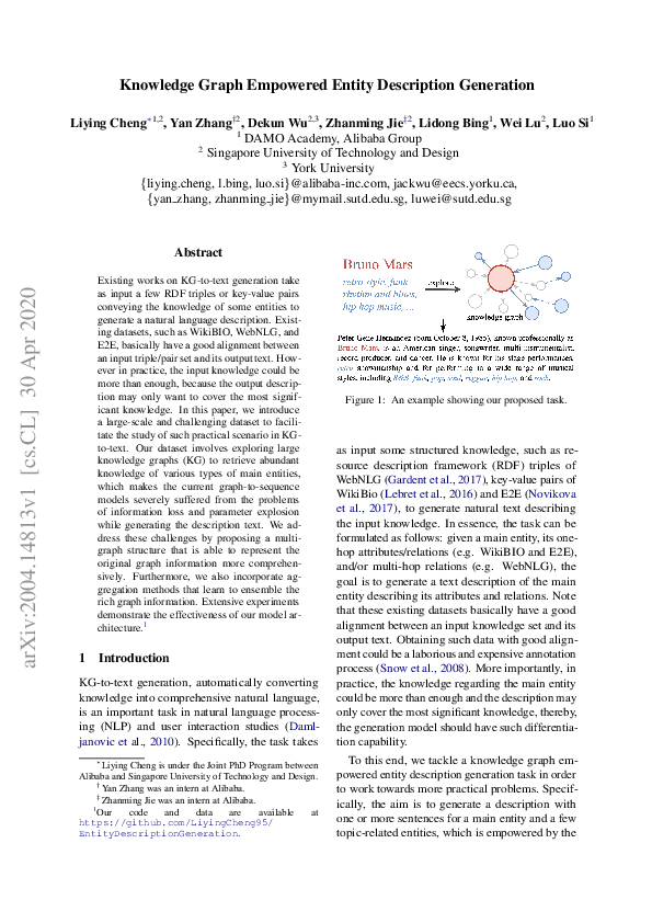 (PDF) Knowledge Graph Empowered Entity Description Generation