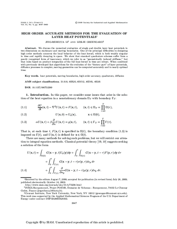 (PDF) High Order Accurate Methods for the Evaluation of Layer Heat Potentials