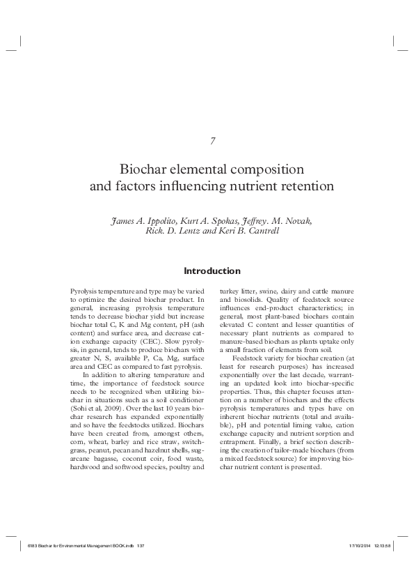 (PDF) Biochar elemental composition and factors infl uencing nutrient ...