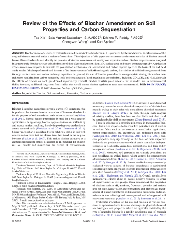 (PDF) Review of the Effects of Biochar Amendment on Soil Properties and ...