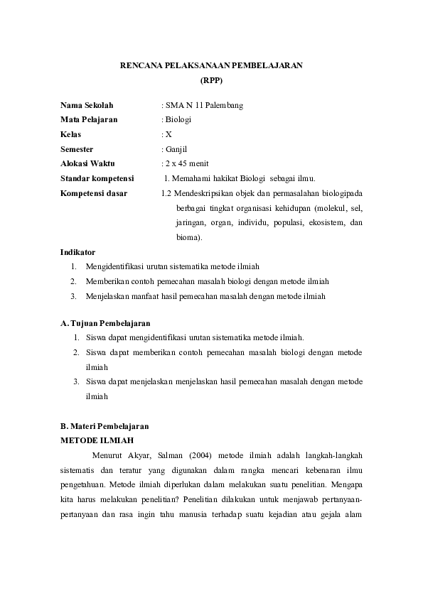 (DOC) RENCANA PELAKSANAAN PEMBELAJARAN (RPP) Nama Sekolah : SMA N 11 ...