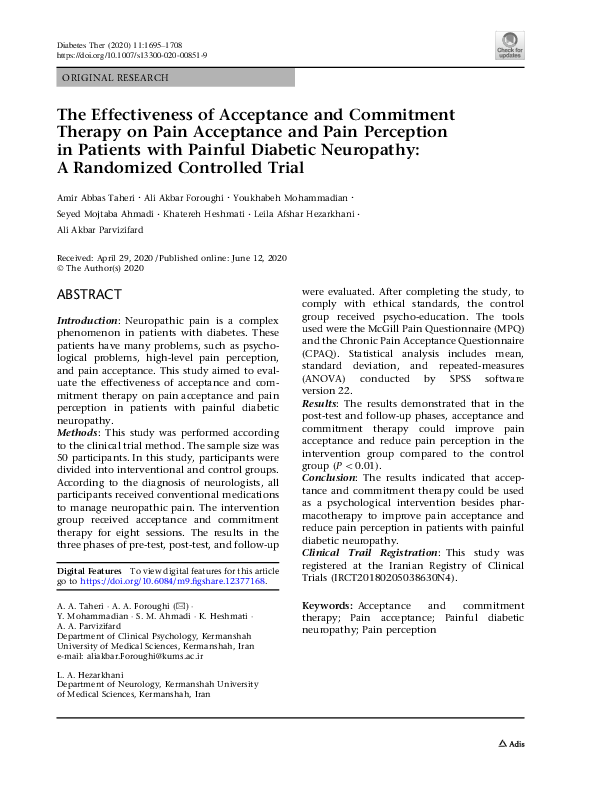 (PDF) The Effectiveness of Acceptance and Commitment Therapy on Pain Acceptance and Pain ...