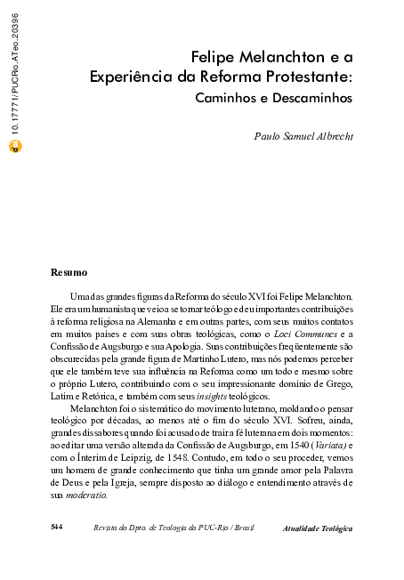 (PDF) Felipe Melanchton e a Experiência Da Reforma Protestante ...