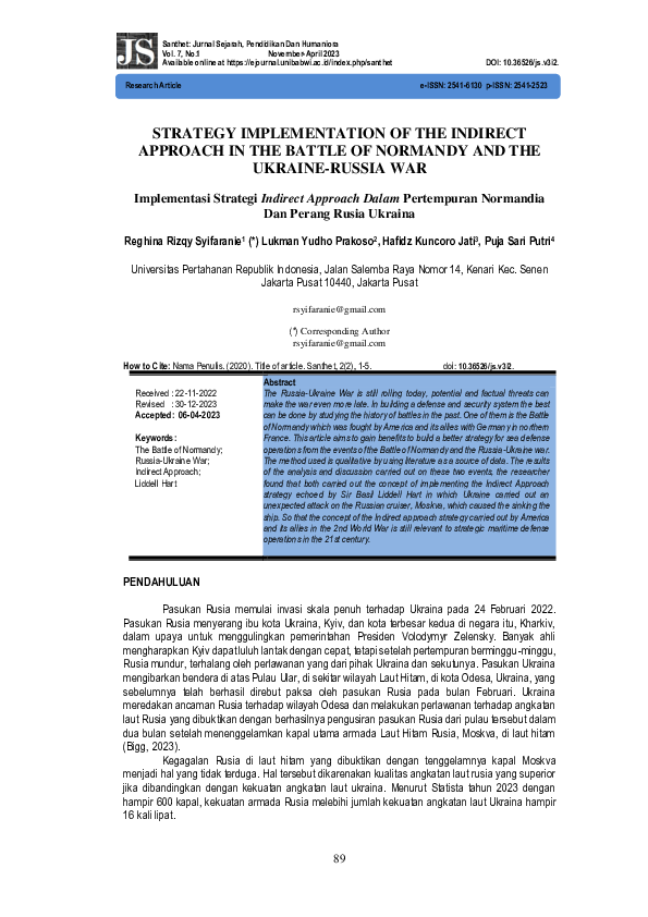 (PDF) STRATEGY IMPLEMENTATION OF THE INDIRECT APPROACH IN THE BATTLE OF ...