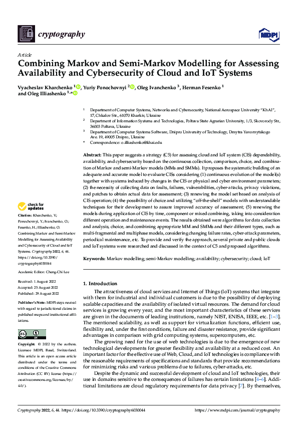 (PDF) Markov and Semi-Markov Models for Cloud and IoT Systems Assessment