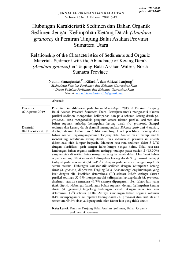 (PDF) Hubungan Karakteristik Sedimen dan Bahan Organik Sedimen dengan ...