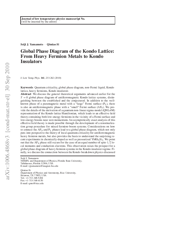 (PDF) Global Phase Diagram of the Kondo Lattice: From Heavy Fermion ...