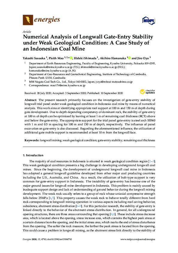 (PDF) Numerical Analysis of Longwall Gate-Entry Stability under Weak Geological Condition: A ...