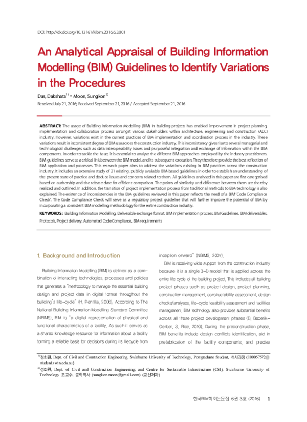 (PDF) An Analytical Appraisal of Building Information Modelling (BIM) Guidelines to Identify ...
