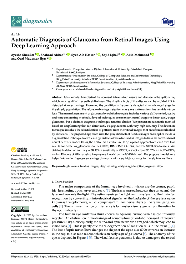 (PDF) Automatic Diagnosis of Glaucoma from Retinal Images Using Deep Learning Approach