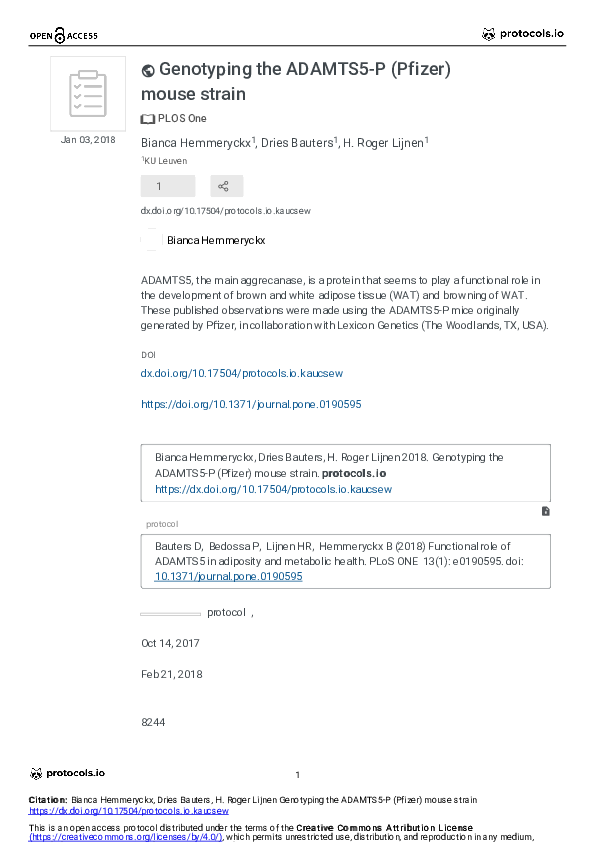 (PDF) Genotyping the ADAMTS5-P (Pfizer) mouse strain v1 (protocols.io ...