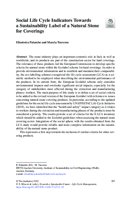 (PDF) Social Life Cycle Indicators Towards a Sustainability Label of a ...