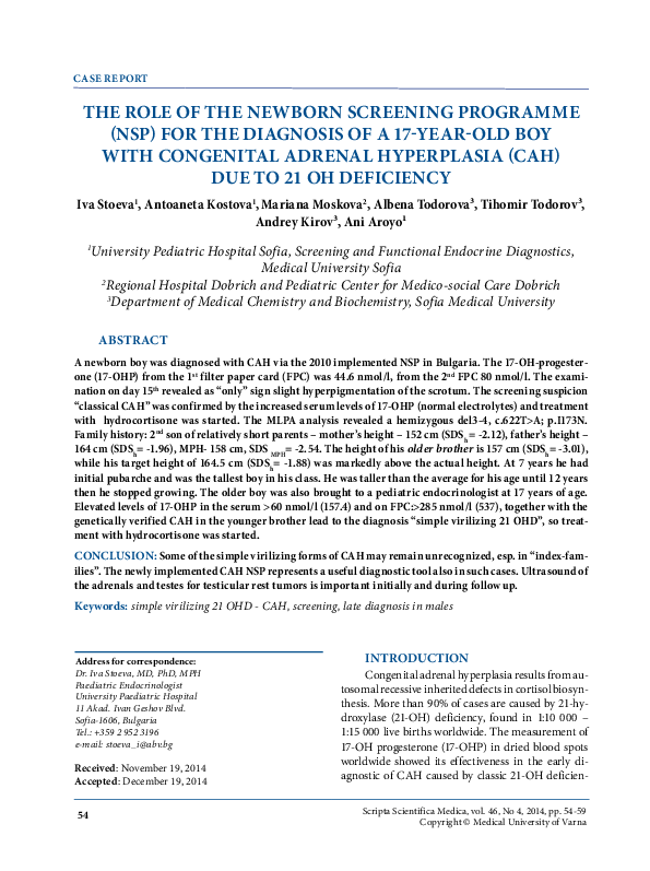 (PDF) The Role of the Newborn Screening Programme (Nsp) for the ...