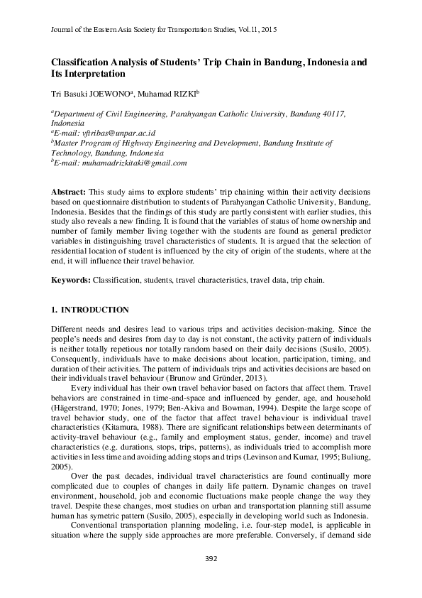 (PDF) Classification Analysis of Students' Trip Chain in Bandung, Indonesia and Its Interpretation