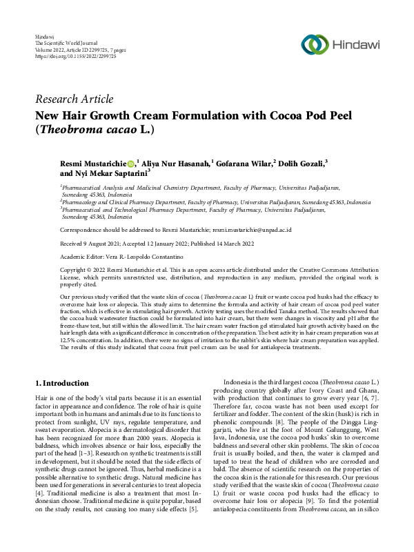(PDF) New Hair Growth Cream Formulation with Cocoa Pod Peel (Theobroma ...