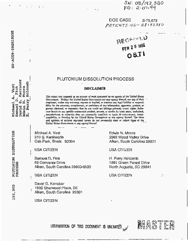 (PDF) 5482688 Plutonium dissolution process