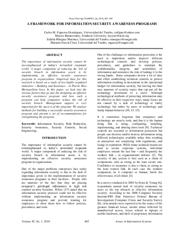 (PDF) A Framework for Information Security Awareness Programs