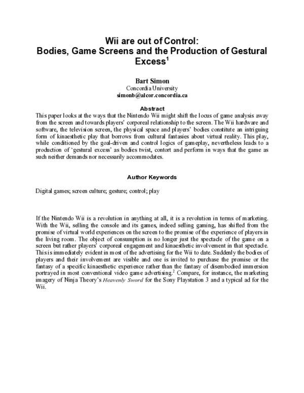(PDF) Wii are Out of Control: Bodies, Game Screens and the Production ...