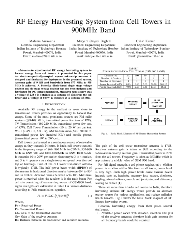 (PDF) RF energy harvesting system from cell towers in 900MHz band