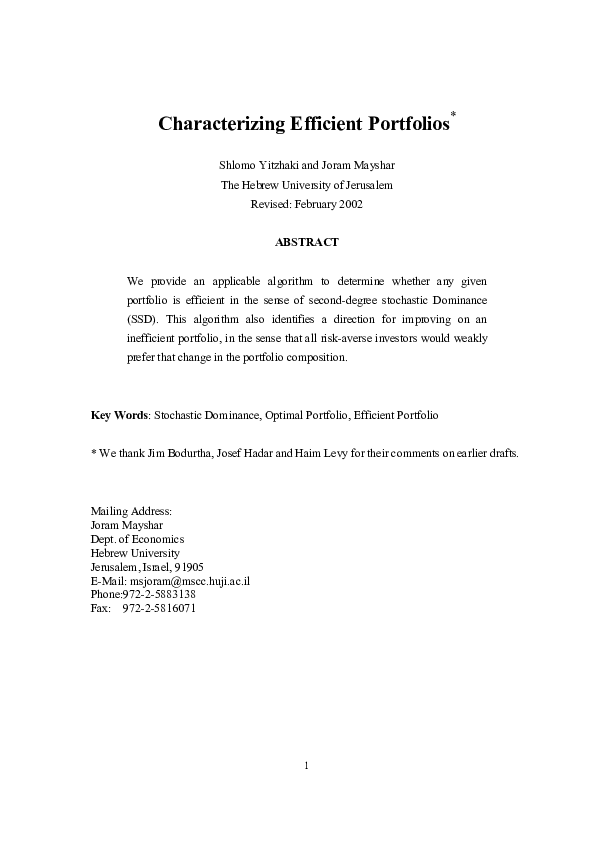 (PDF) Characterizing Efficient Portfolios