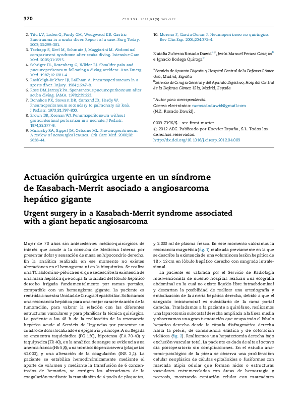 (PDF) Actuación quirúrgica urgente en un síndrome de Kasabach-Merrit ...