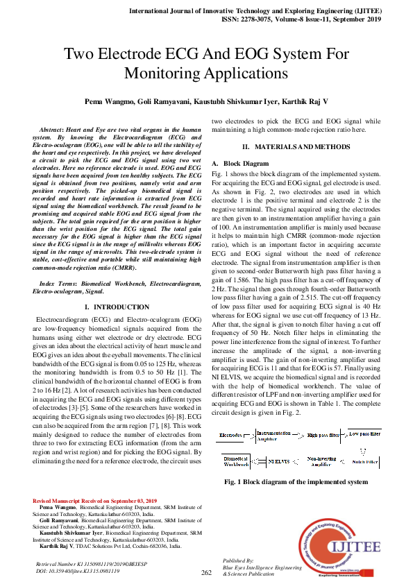 (PDF) Two Electrode ECG And EOG System For Monitoring Applications