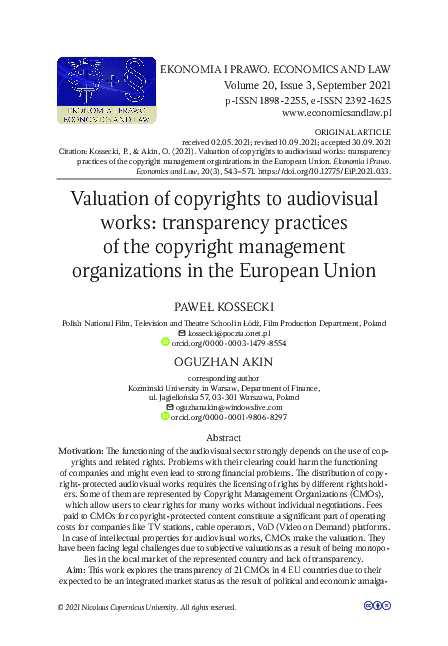 (PDF) Valuation of copyrights to audiovisual works: transparency ...