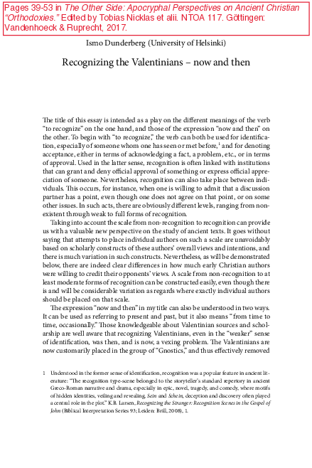 (PDF) Recognizing Valentinians--Now and Then | Ismo Dunderberg ...