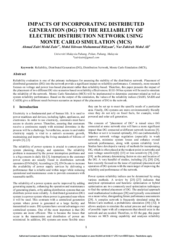 (PDF) Impacts of Incorporating Distributed Generation (DG) to The Reliability of Electric ...