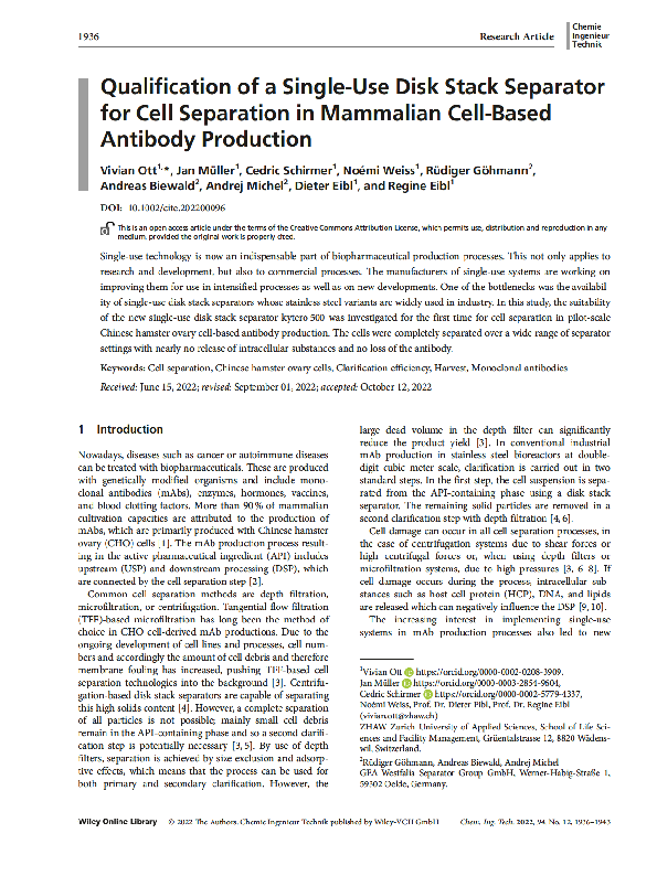 (PDF) Qualification of a Single‐Use Disk Stack Separator for Cell ...