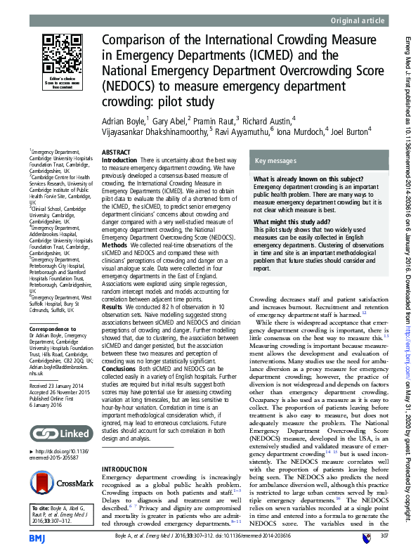 (PDF) Comparison of the International Crowding Measure in Emergency ...