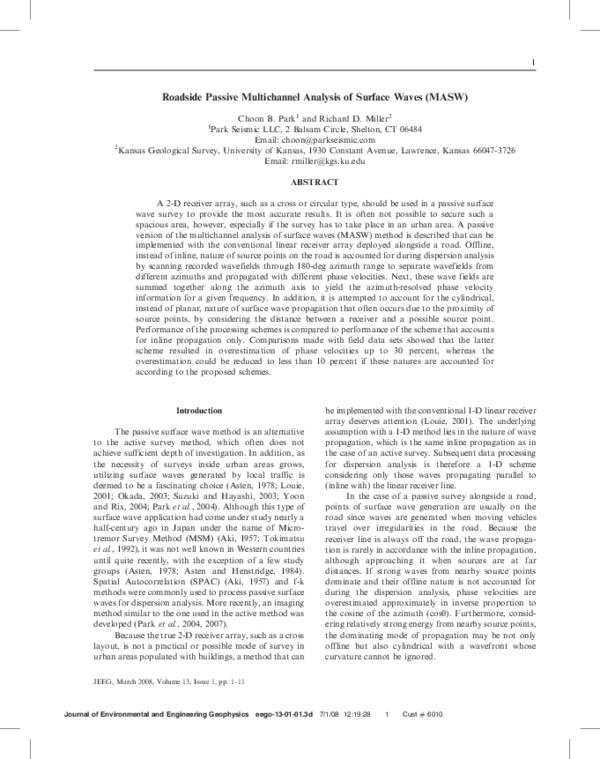 (PDF) Roadside Passive Multichannel Analysis of Surface Waves (MASW)