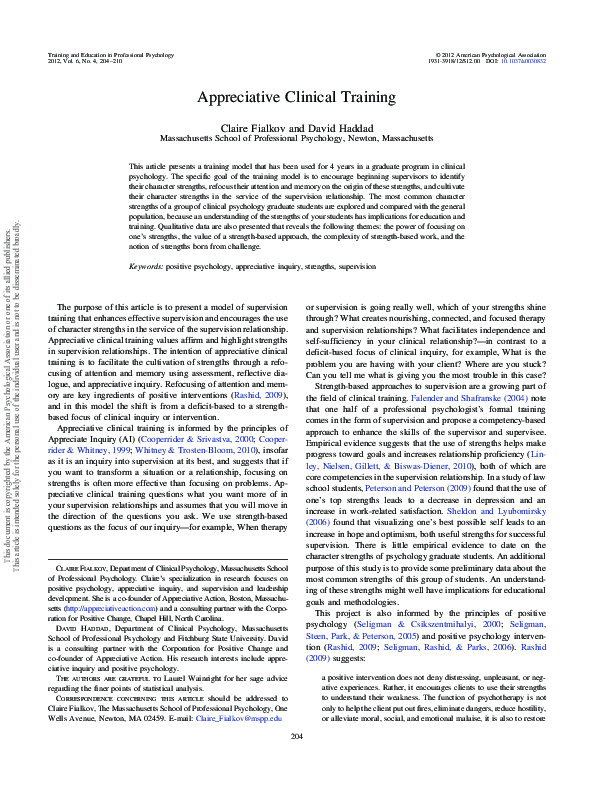 (PDF) Appreciative clinical training