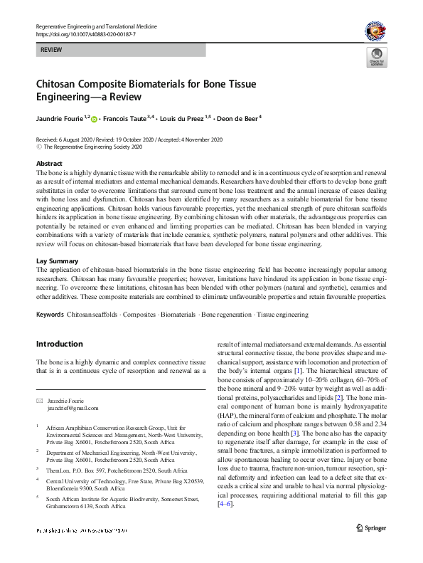 (PDF) Chitosan Composite Biomaterials for Bone Tissue Engineering—a Review