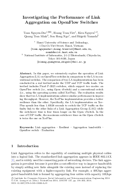 (PDF) Investigating the Performance of Link Aggregation on OpenFlow Switches