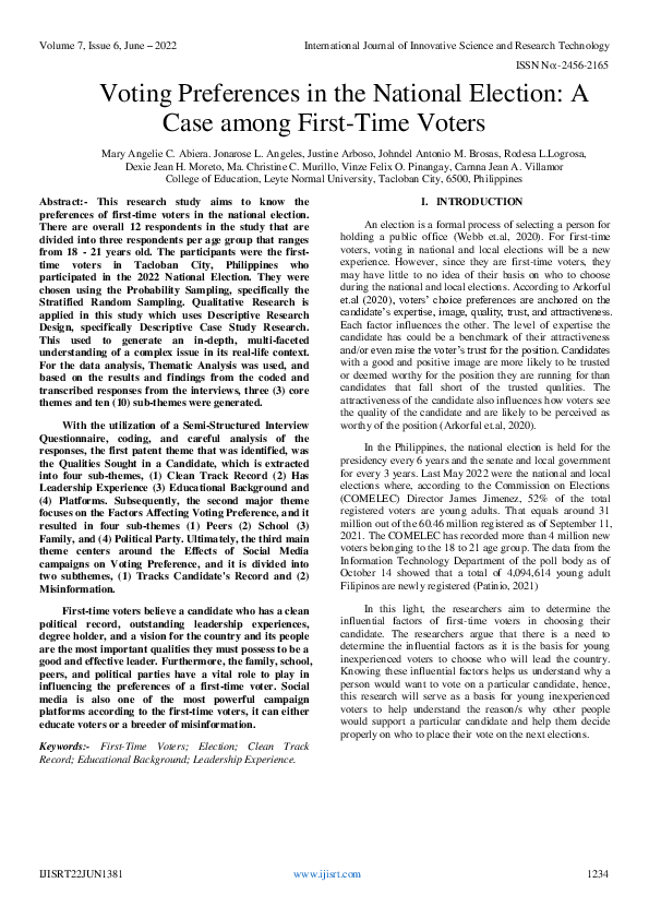 (PDF) Voting Preferences in the National Election: A Case among First ...