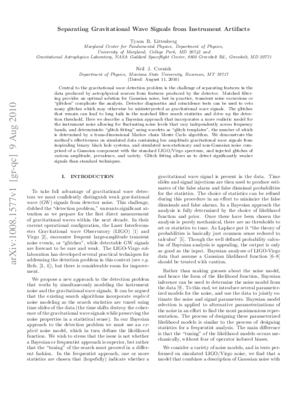 (PDF) Separating gravitational wave signals from instrument artifacts